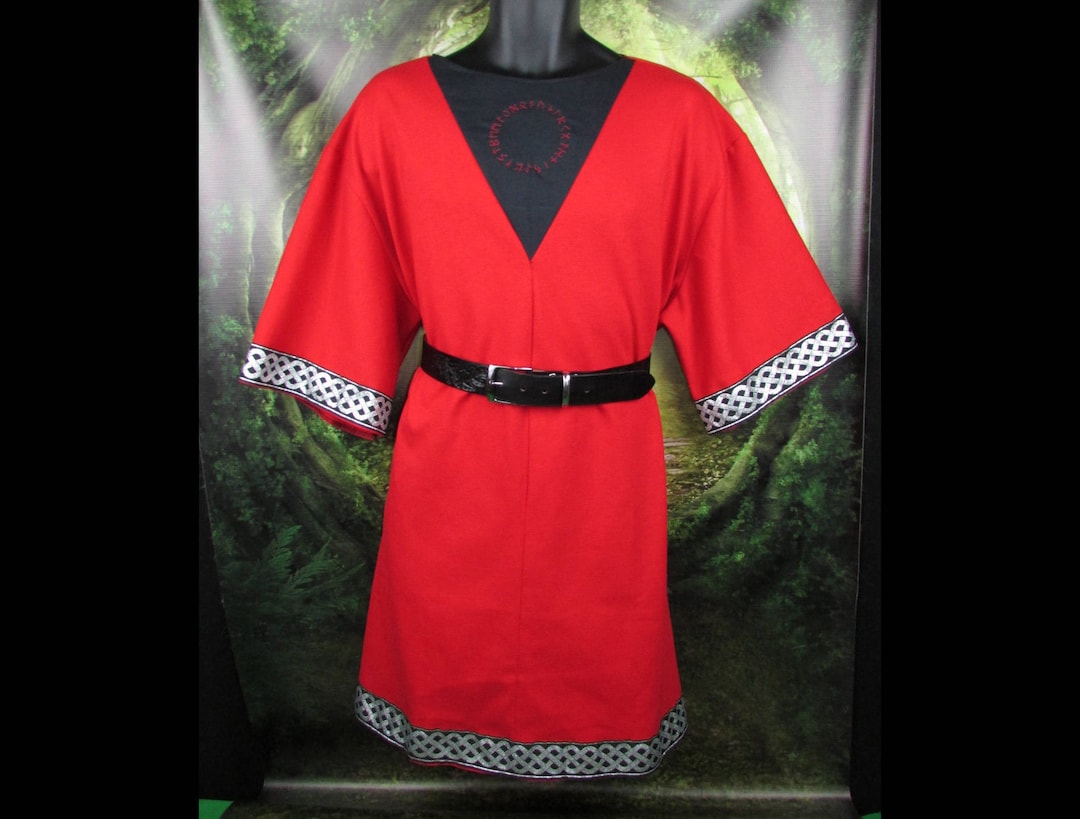 Viking Tunic the Traveler Rune Circle XL Red Cotton Viking Garb Viking ...