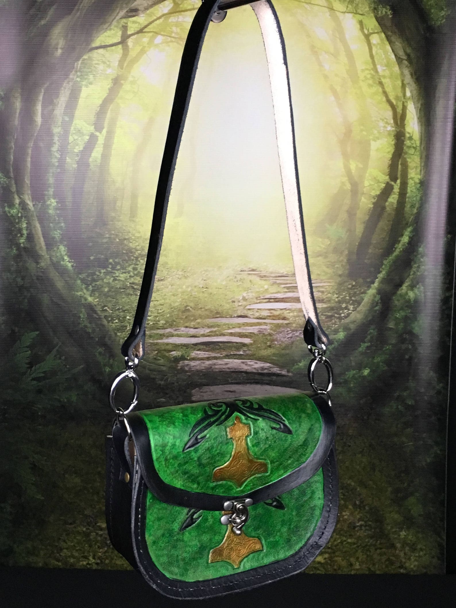 Leather Viking Purse Green Mjolnir Thors Hammer Leather | Etsy