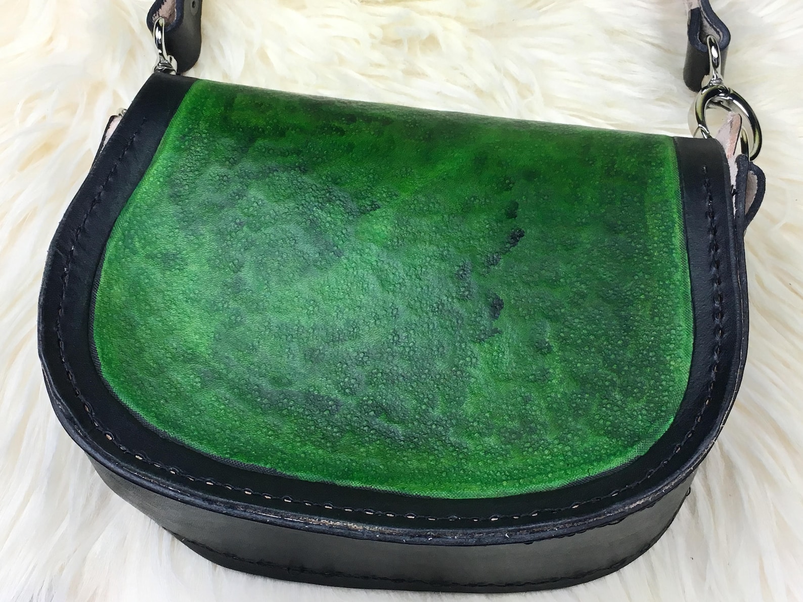 Leather Viking Purse - Green Valknut - Leather Satchel - Leather Viking ...