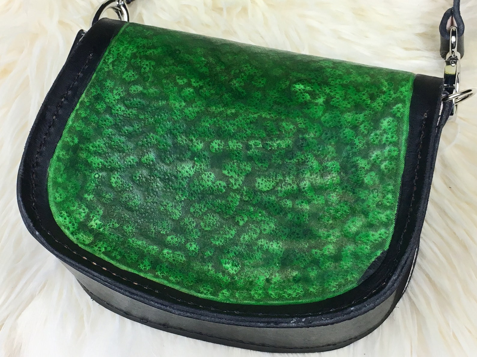 Leather Viking Purse - Green Mjolnir Thors Hammer - Leather Satchel ...