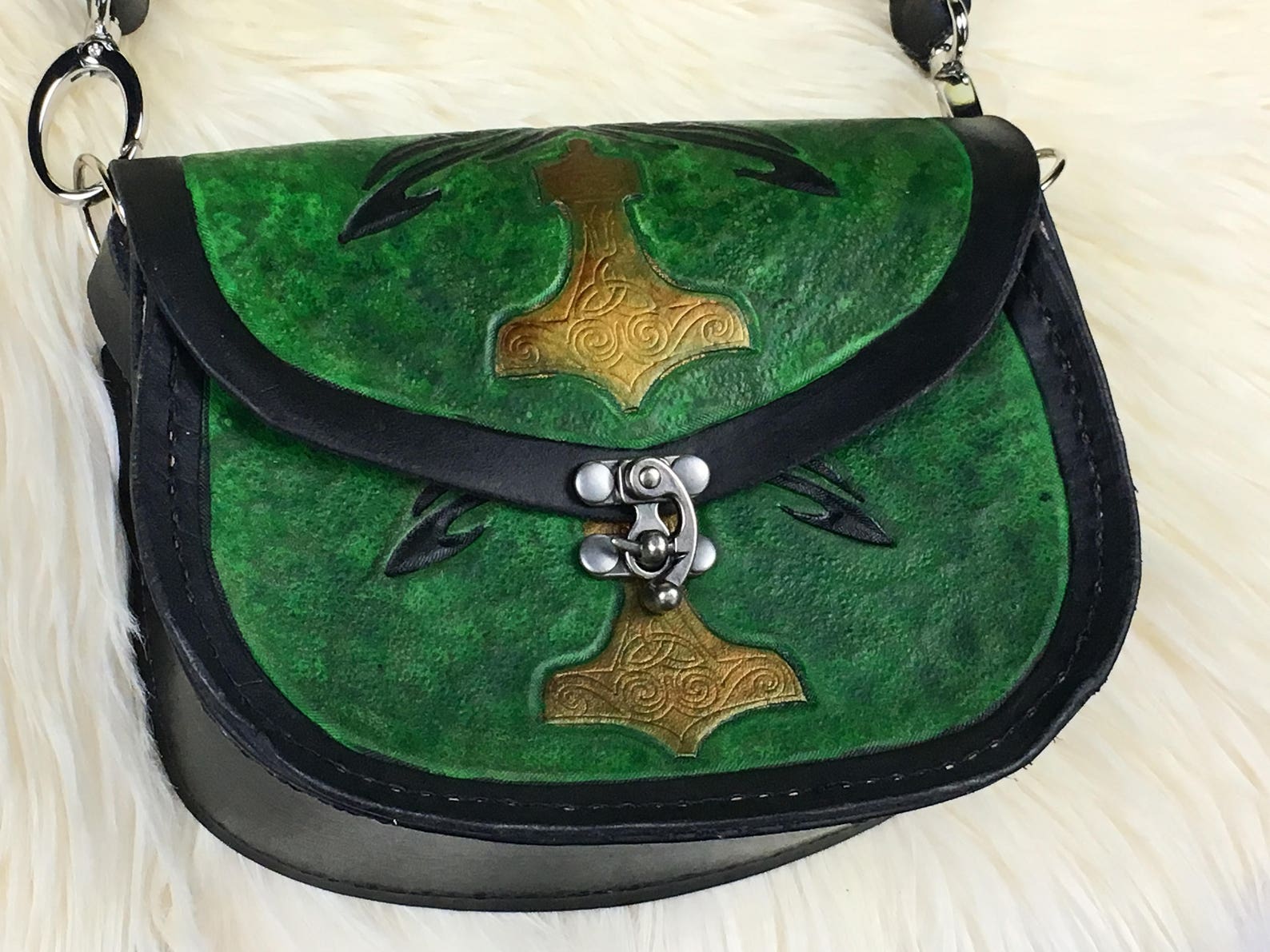 Leather Viking Purse Green Mjolnir Thors Hammer Leather | Etsy