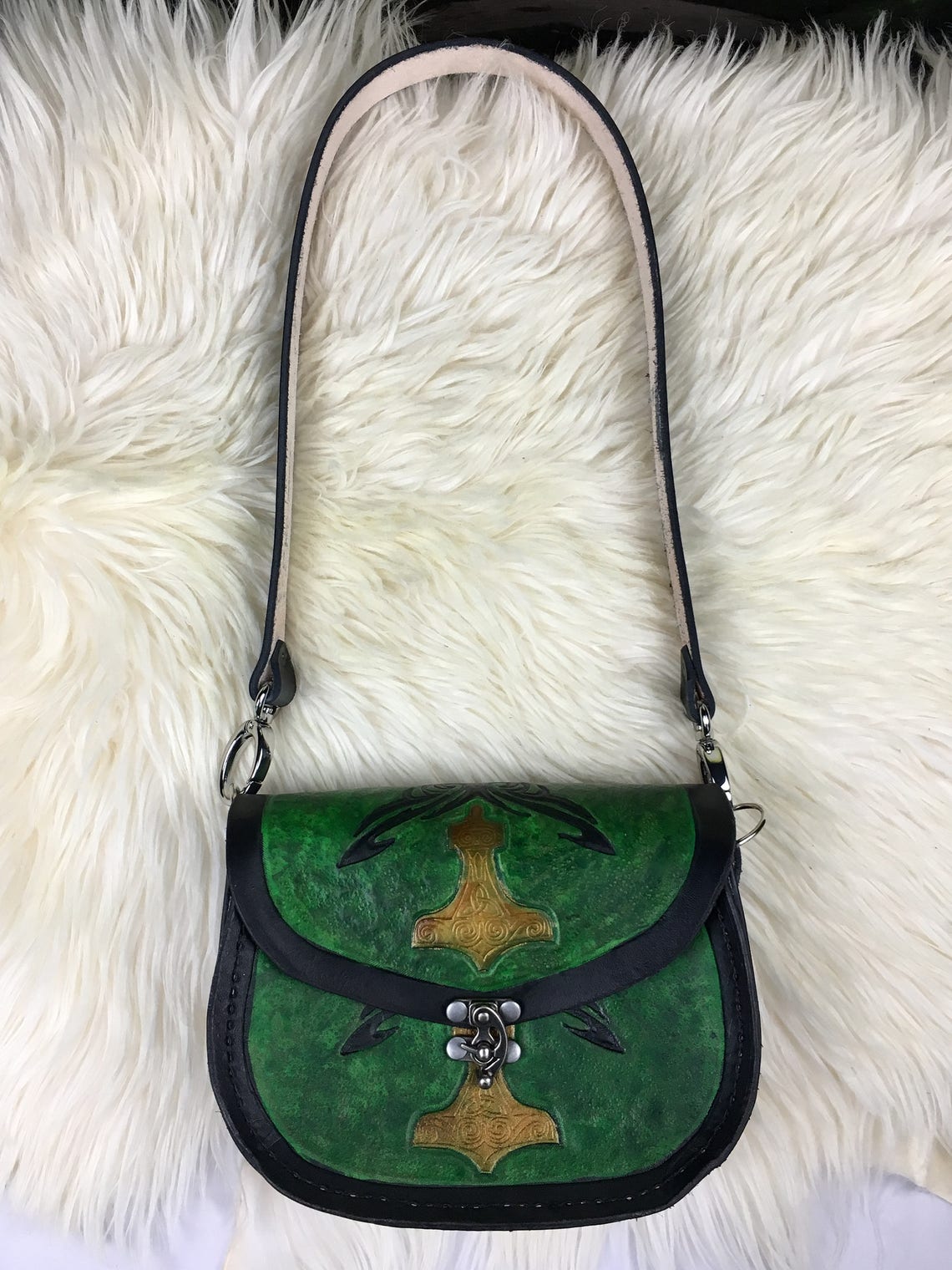 Leather Viking Purse Green Mjolnir Thors Hammer Leather | Etsy