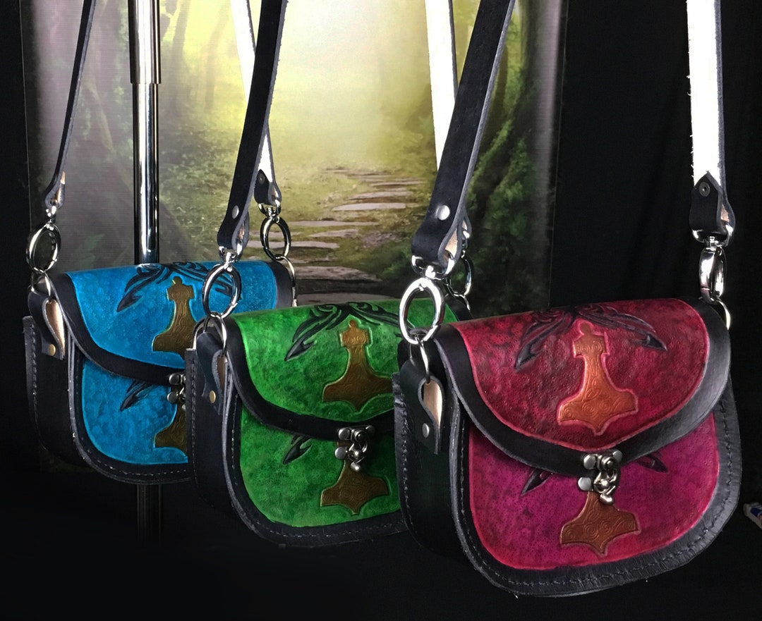Leather Viking Purse - Mjolnir Thors Hammer - Leather Satchel - Leather ...