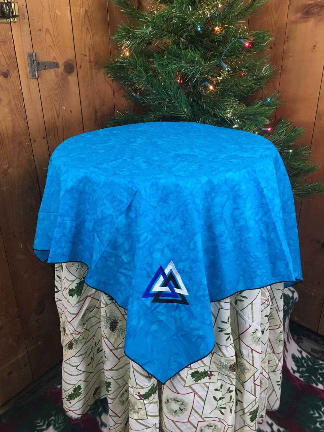 Valknut Altar Cloth Sky Blue Square Table Topper Pagan Altar Cloth Rune ...