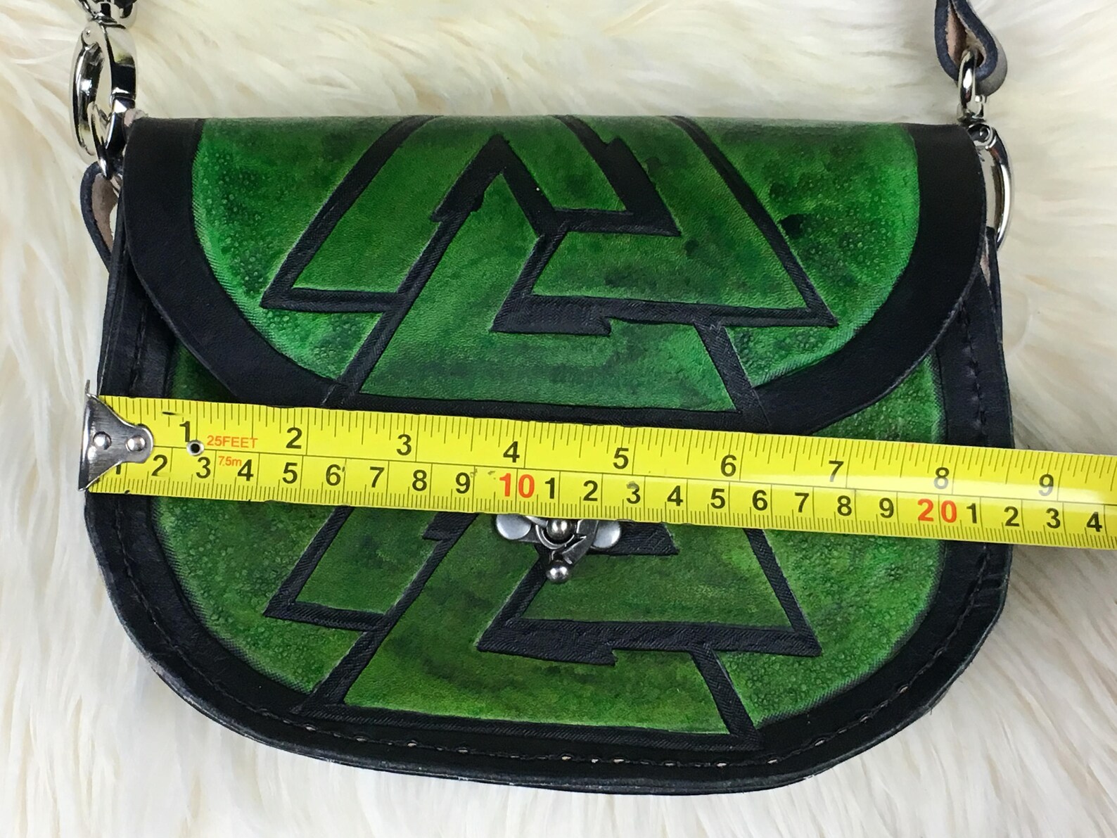 Leather Viking Purse - Green Valknut - Leather Satchel - Leather Viking ...