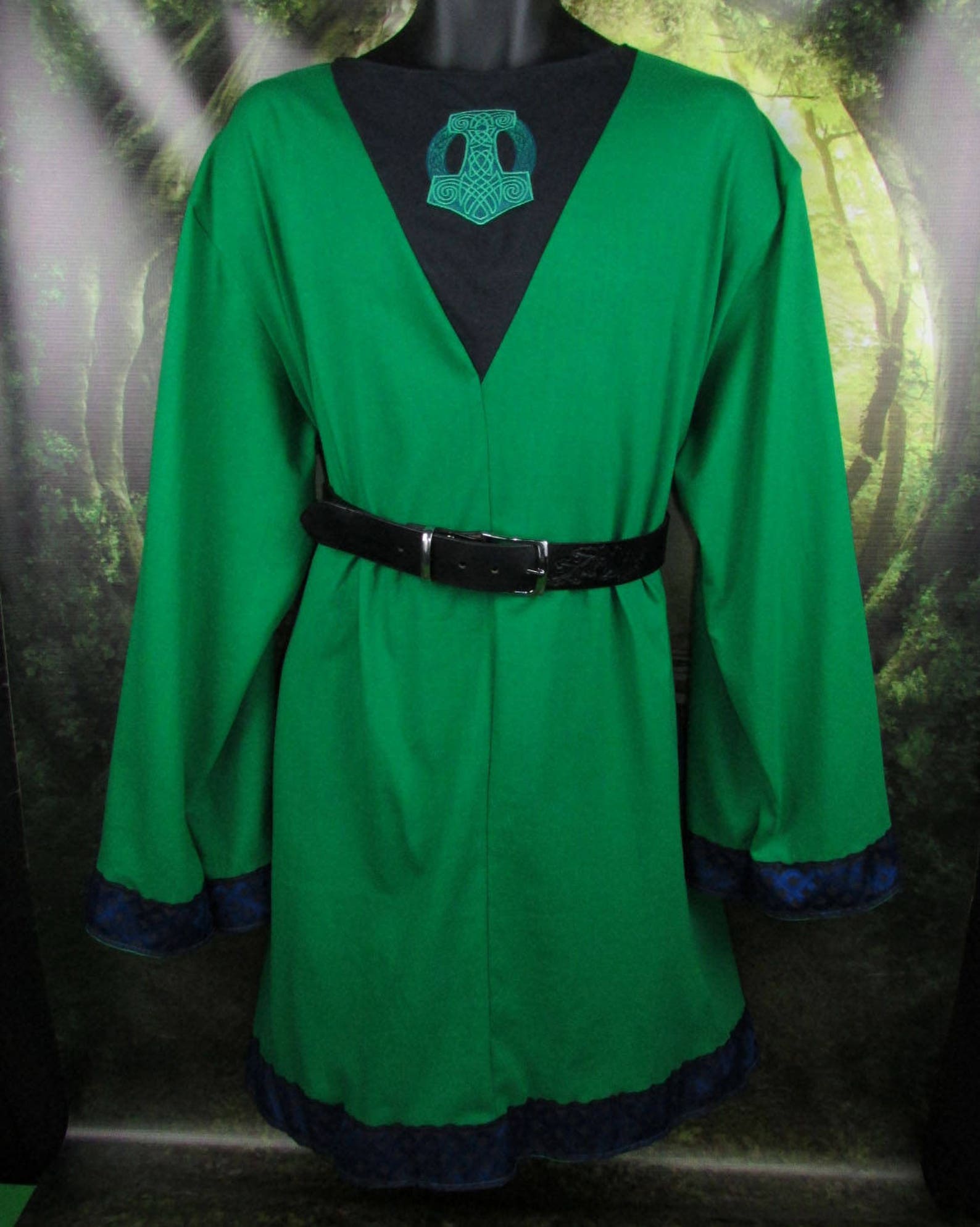 Viking Tunic - the Traveler - Mjolnir - Large Kelly Green Cotton - Long ...