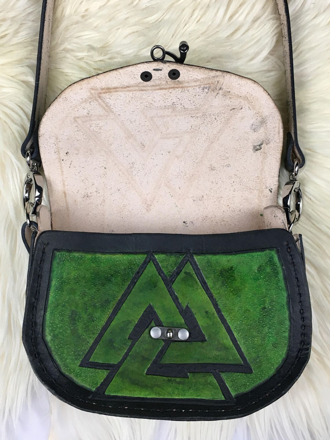 Leather Viking Purse Green Valknut Leather Satchel | Etsy