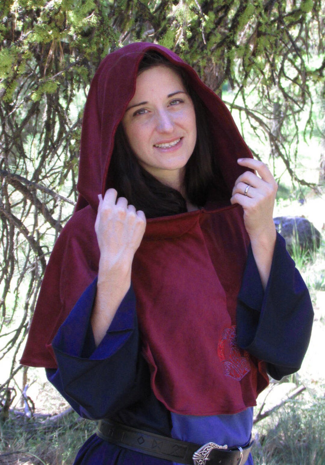 Hooded Capelet - Thor's Hammer Embroidery - Medieval Capelet - Viking ...