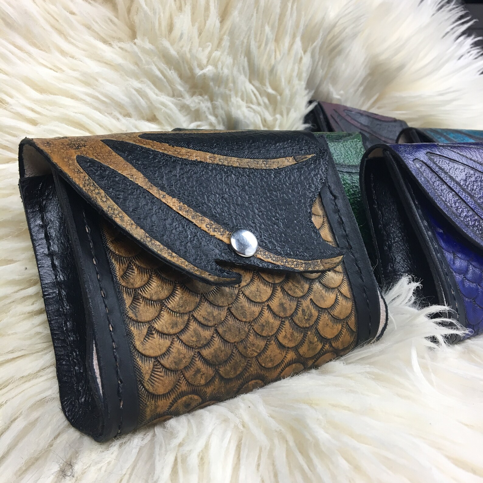 Dragon Wing Leather Belt Pouch Made to Order Dragon Scales Viking Belt ...