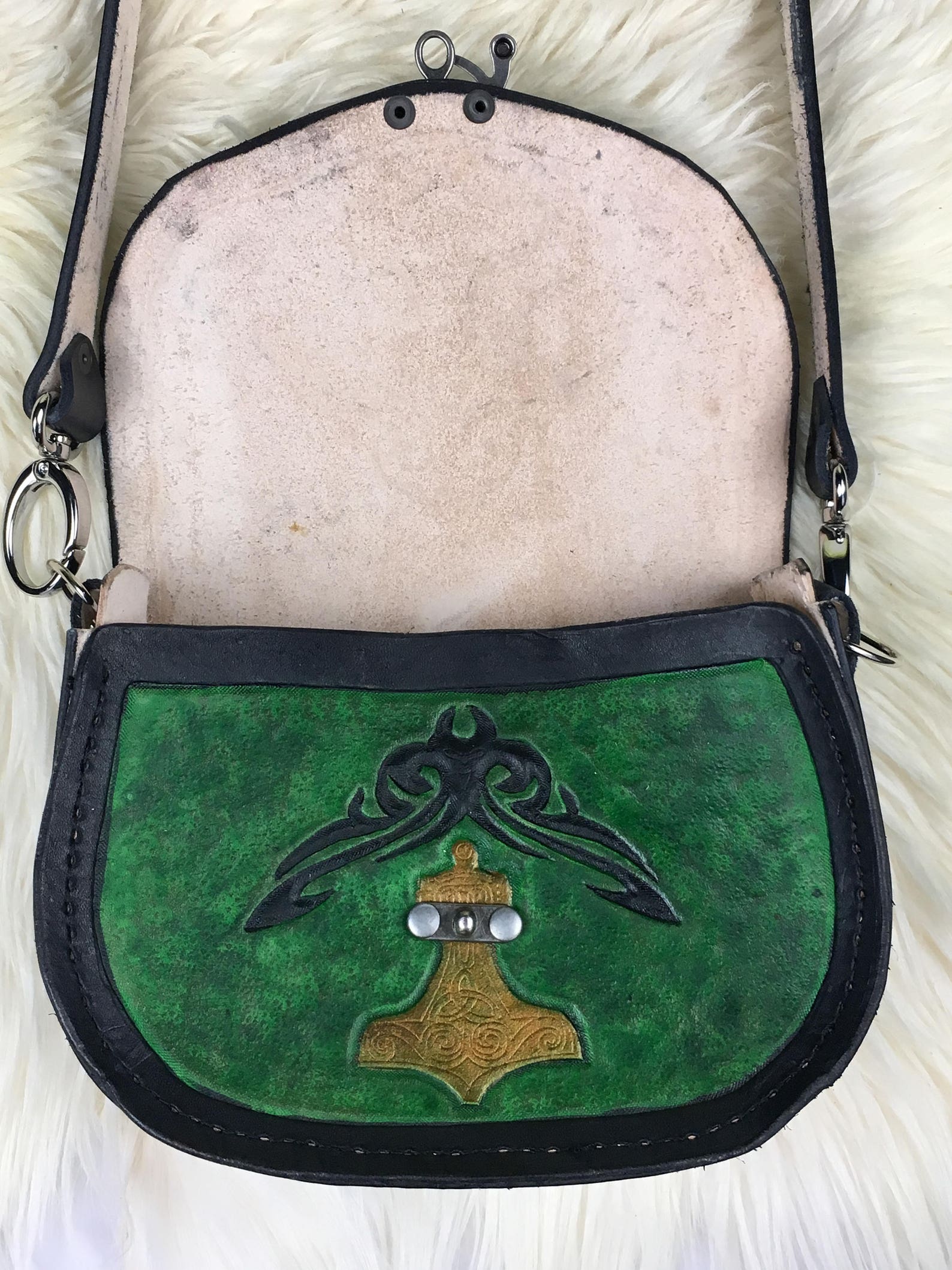 Leather Viking Purse Green Mjolnir Thors Hammer Leather | Etsy