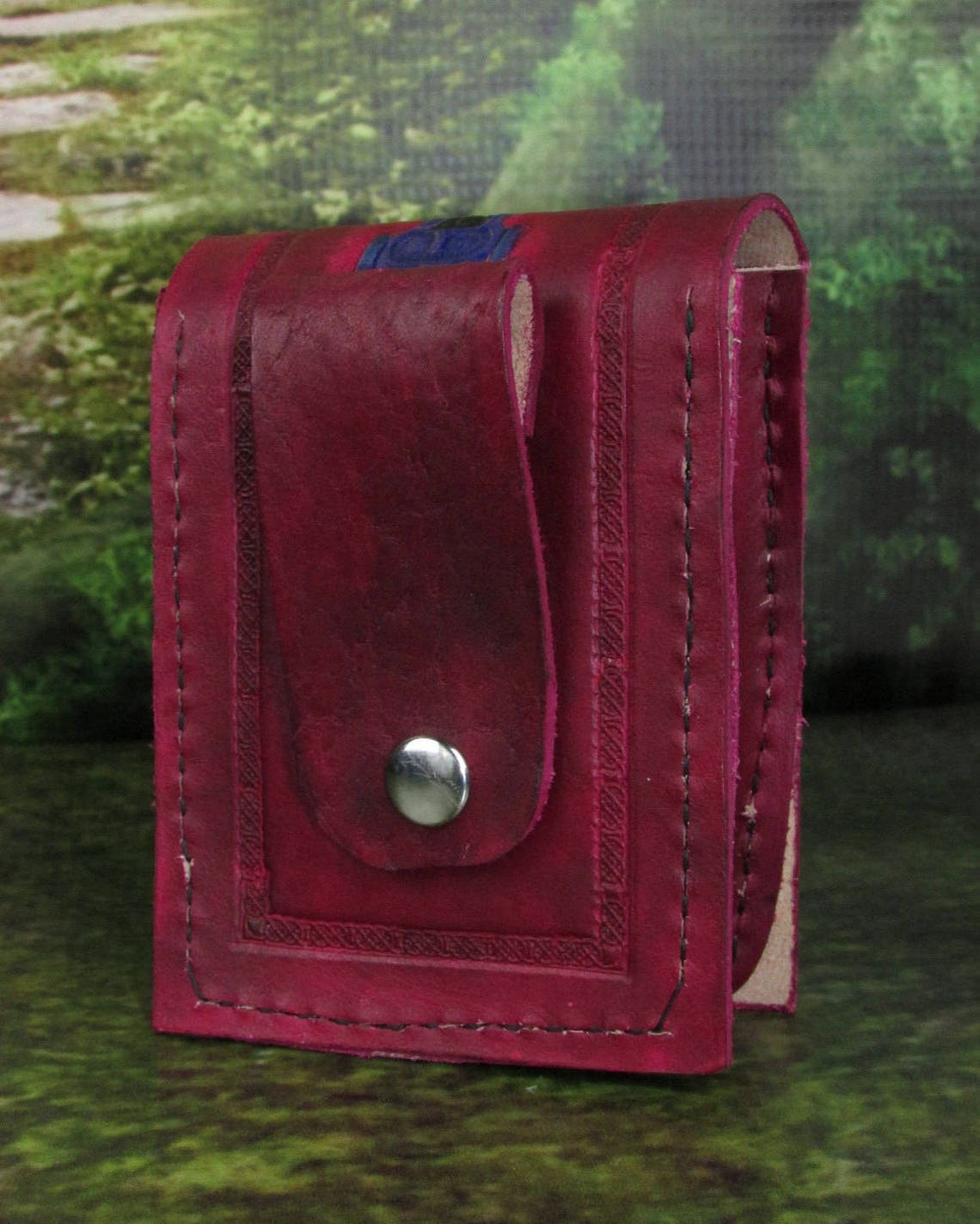 Small Leather Belt Pouch Red with Purple Mjolnir Thor's | Etsy