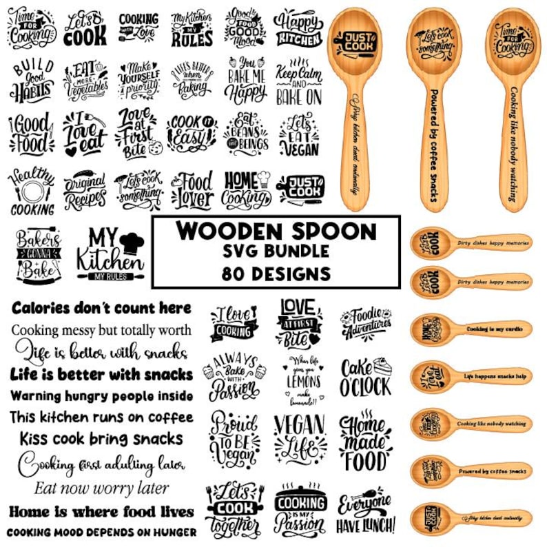 Wooden Spoon SVG Bundle, Funny Kitchen Quotes, Spoon Handle Svg Bundle ...