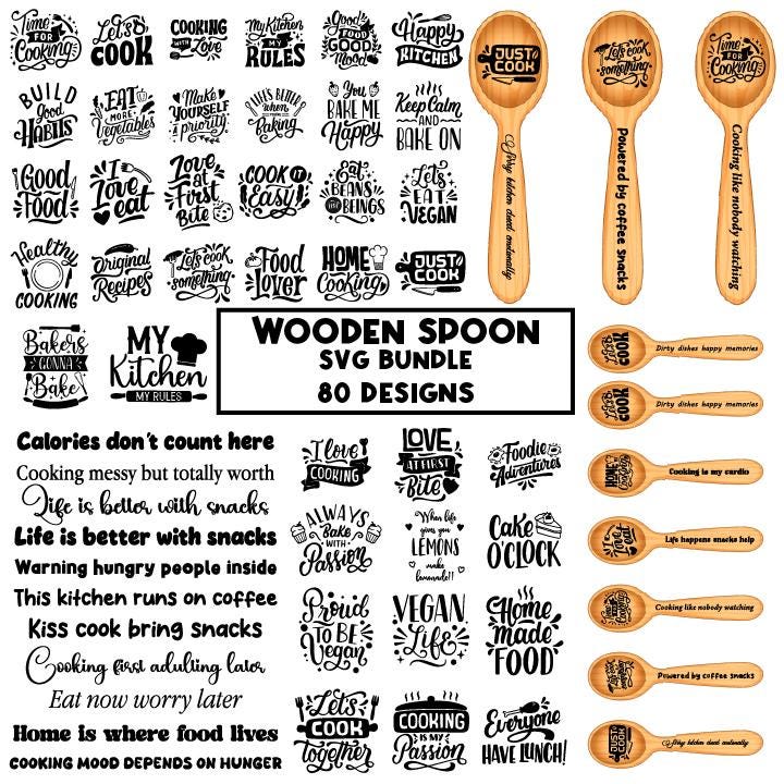 Wooden Spoon SVG Bundle, Funny Kitchen Quotes, Spoon Handle Svg Bundle ...