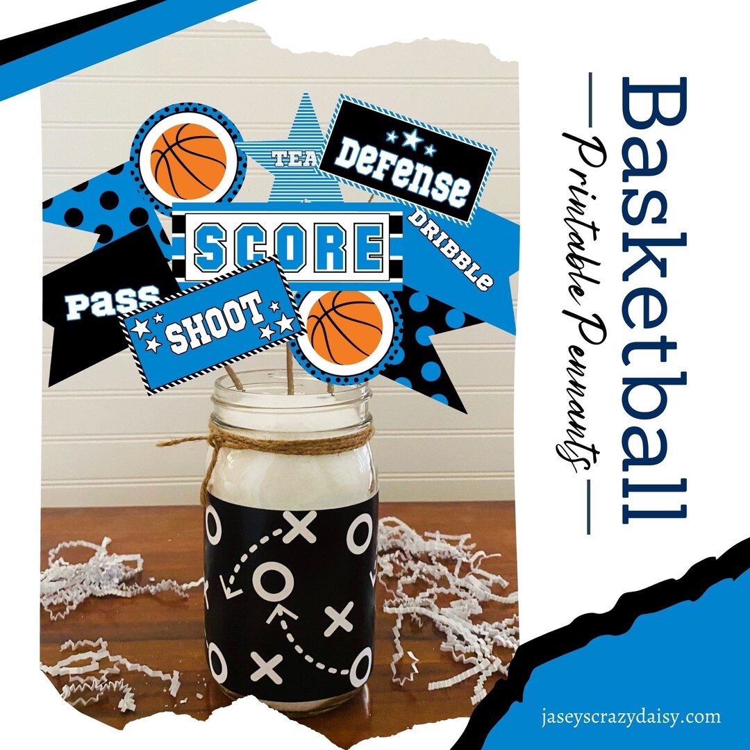DIY Printable Aqua Blue and Black Basketball Pennants - Etsy