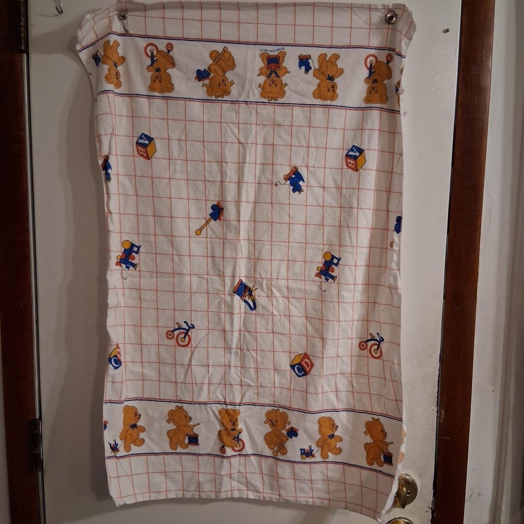 Vtg 80s Dundee Teddy Bear Boy Girl AOP Flannel Receiving Blanket ...