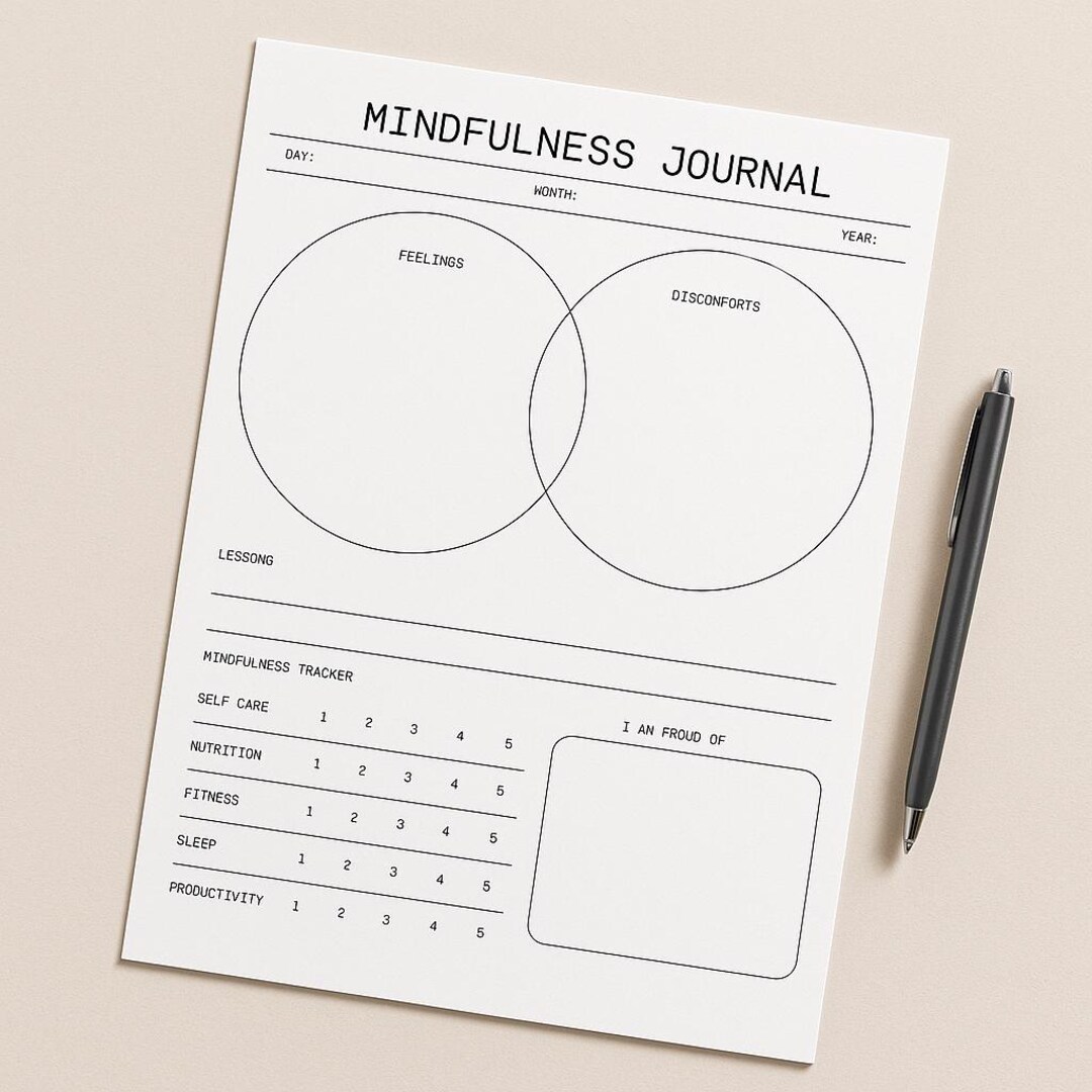 Mindfulness Journal Printable | Mental Health Worksheet | Feelings ...