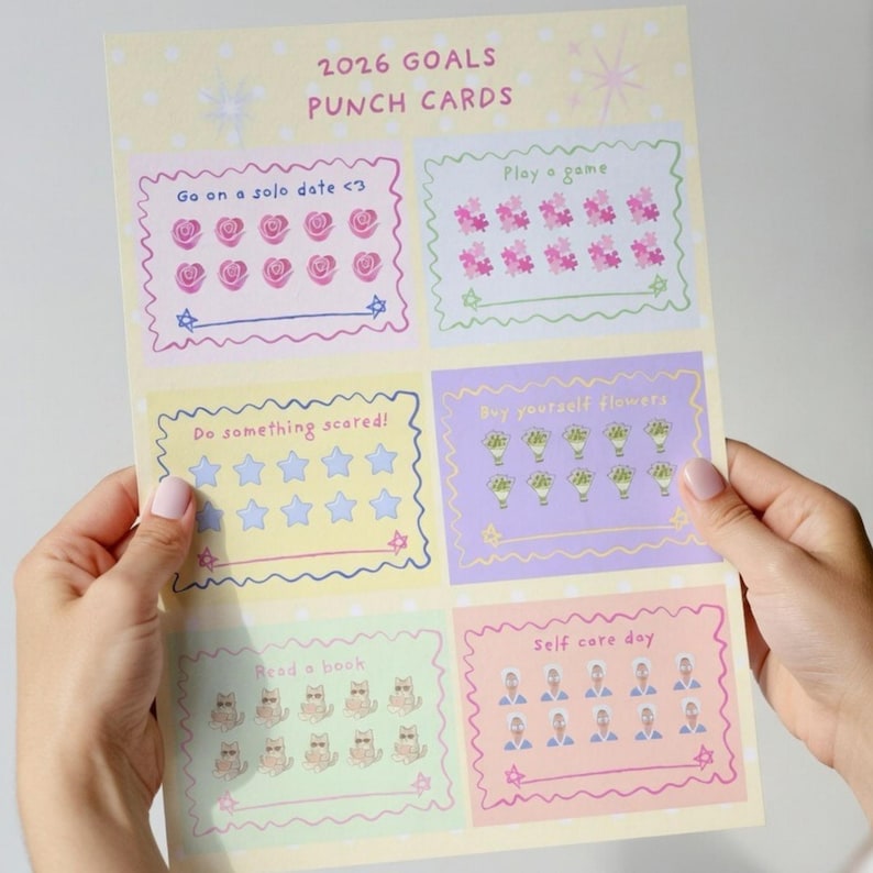 2026 Goals Punch Cards Printable | Habit Tracker Reward Cards ...