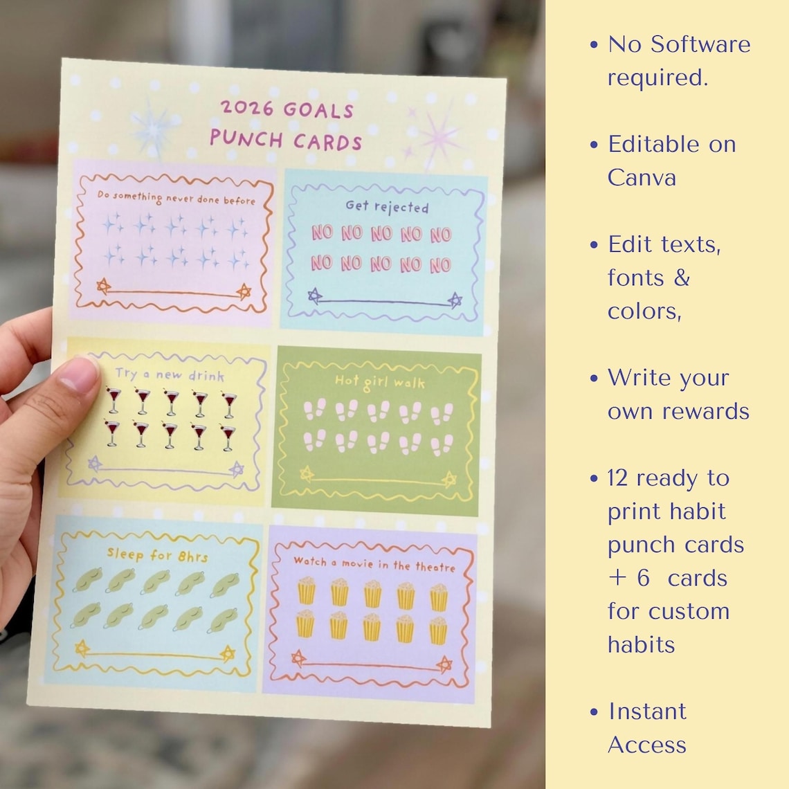 2026 Goals Punch Cards Printable | Habit Tracker Reward Cards ...