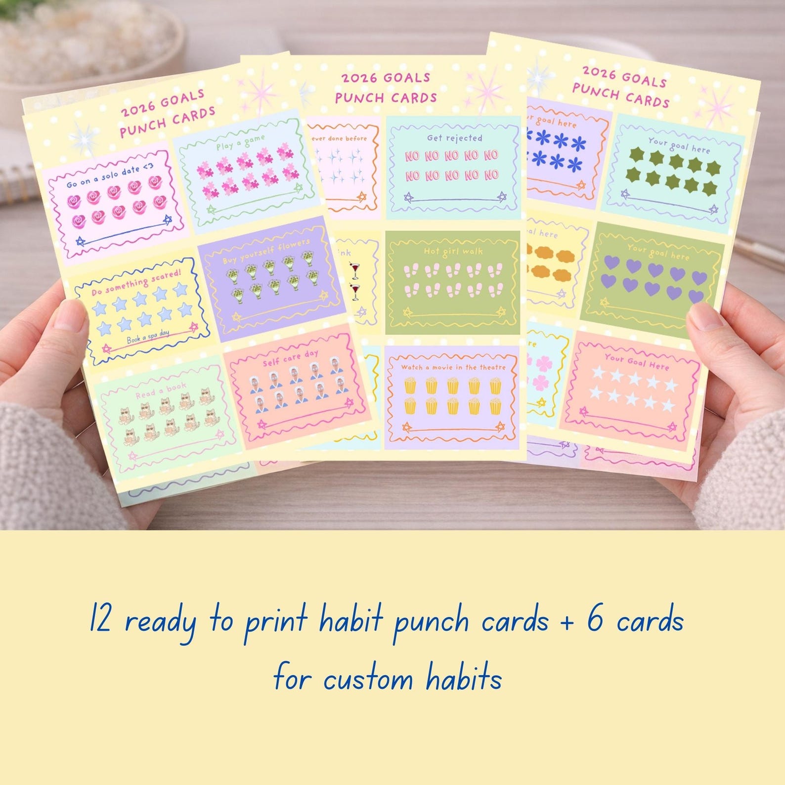 2026 Goals Punch Cards Printable | Habit Tracker Reward Cards ...