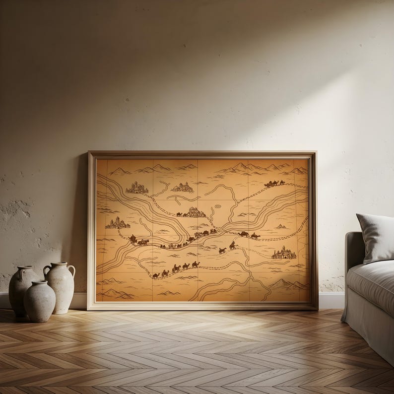 Ancient Caravan Route Map Printable | Desert Trade Route Illustration ...
