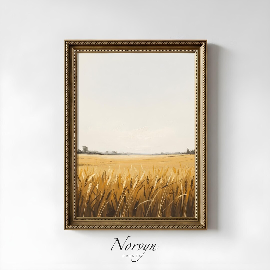 Golden Wheat Field Landscape Printable Wall Art, Minimal Countryside ...