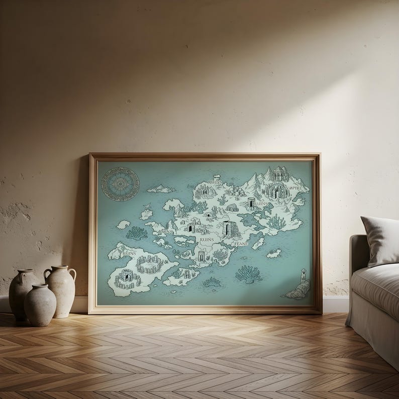 Ancient Coastal Kingdom Map Printable | Medieval Fortress Illustration ...