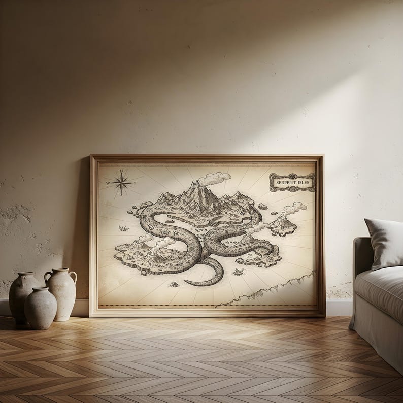 Ancient Coastal Kingdom Map Printable | Medieval Fortress Illustration ...