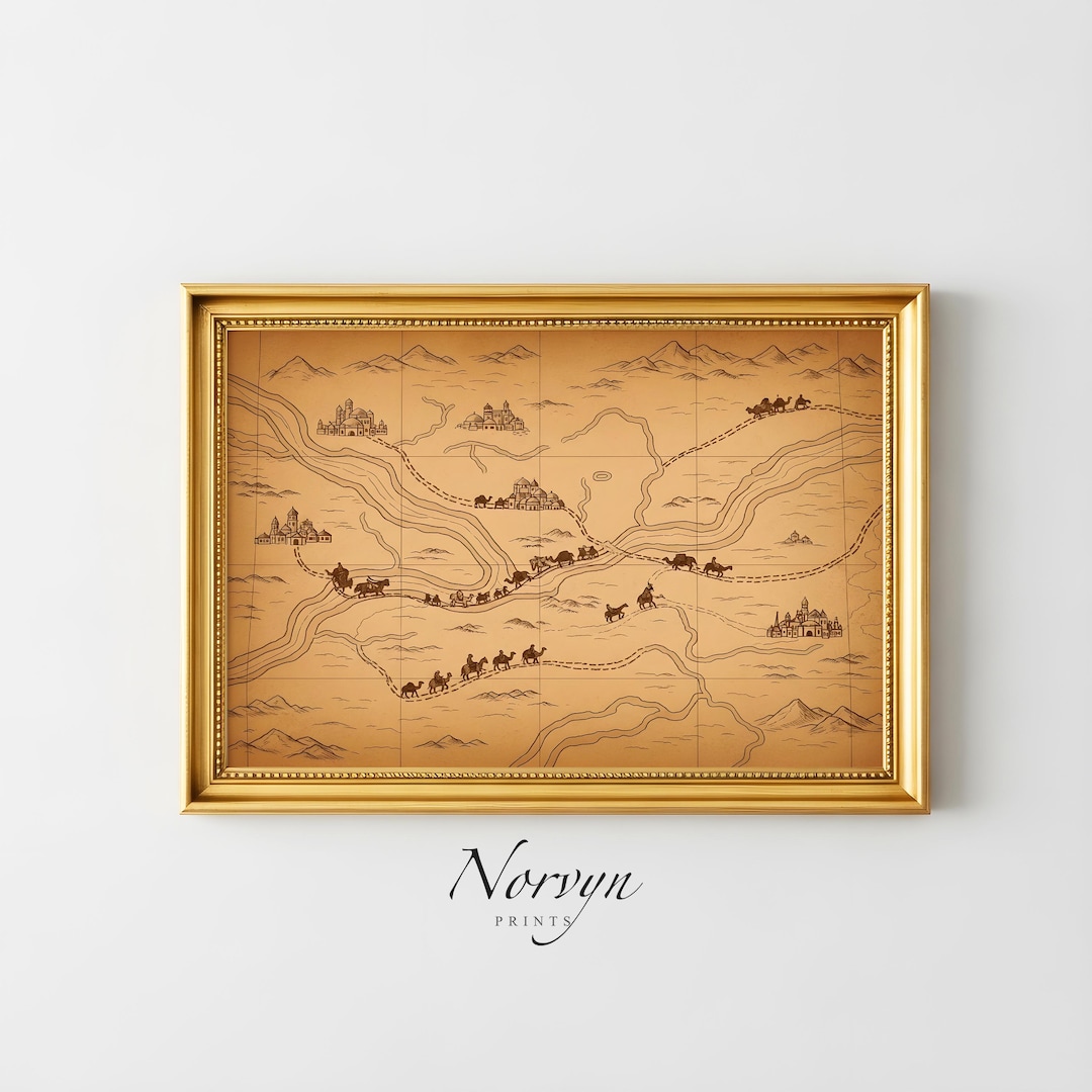 Ancient Caravan Route Map Printable | Desert Trade Route Illustration ...