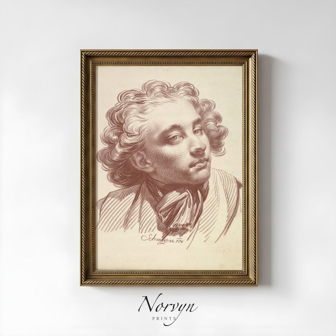 Vintage Sanguine Portrait Print : Classical Chalk Study Drawing ...