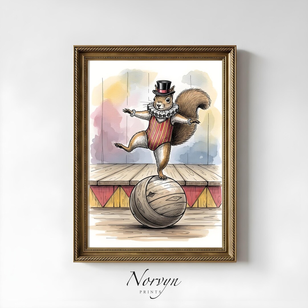 Circus Squirrel Nursery Art, Vintage Storybook Printable, Whimsical ...