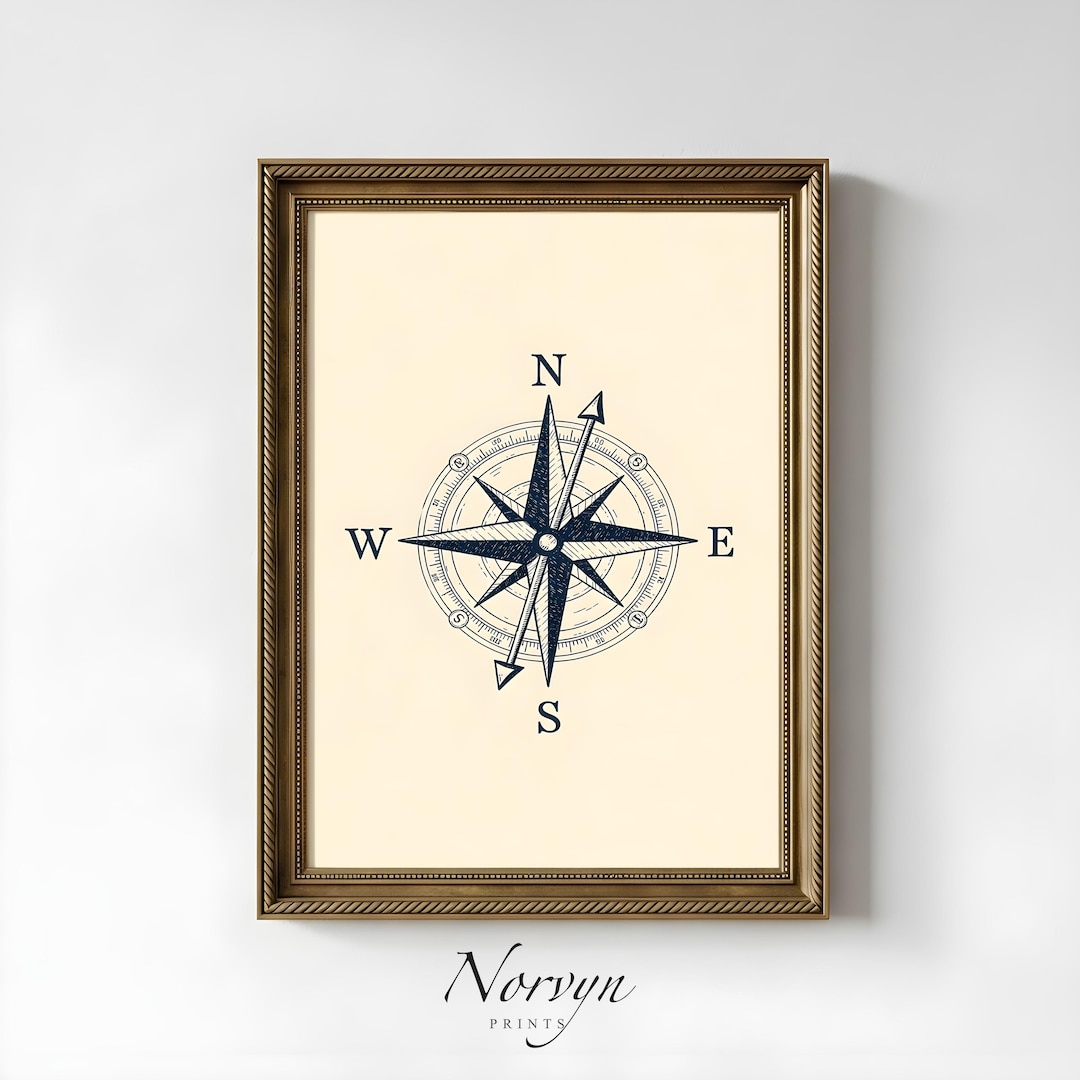 Vintage Compass Rose Line Art – Nautical Navigation Wall Art - Etsy