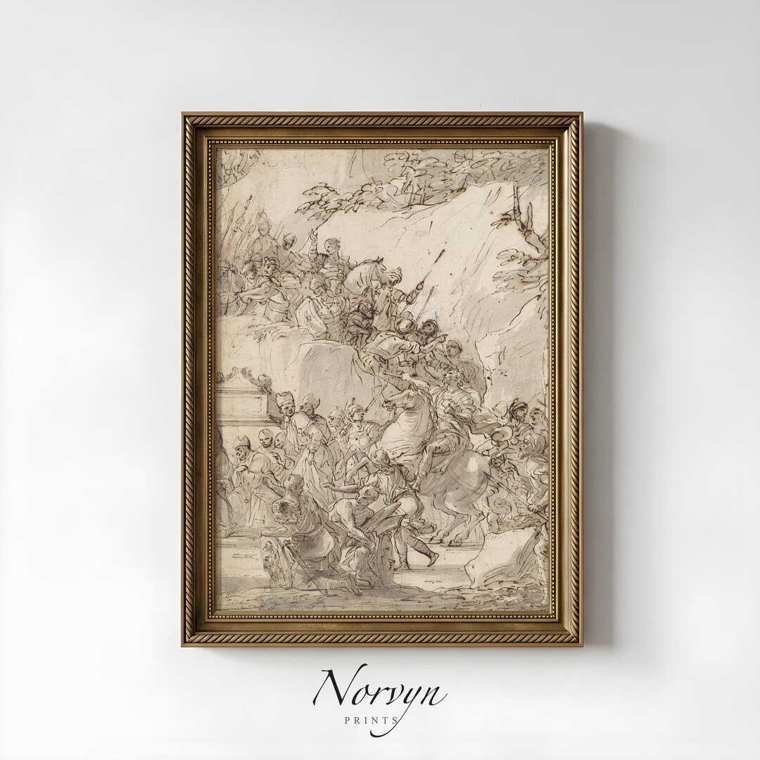 Antique Battle Drawing, Old Master Figure Sketch, Historic War Scene ...