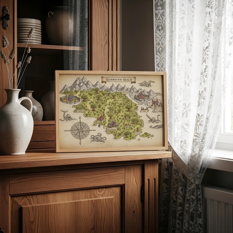 Elderwood Realm Fantasy Map Printable | RPG World Map, Medieval Forest ...