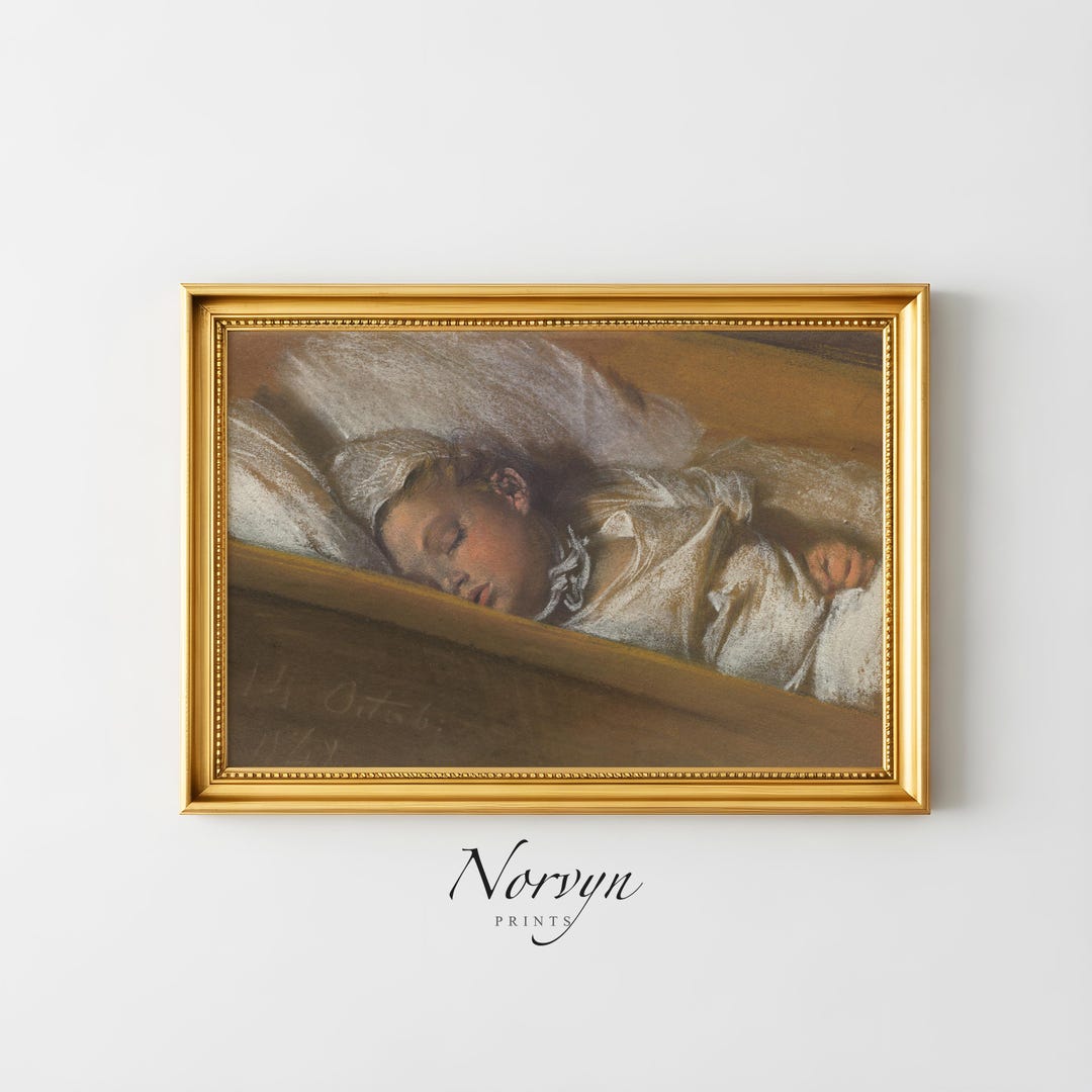 Sleeping Child Pastel Drawing, Vintage Child Portrait, Soft Classical ...