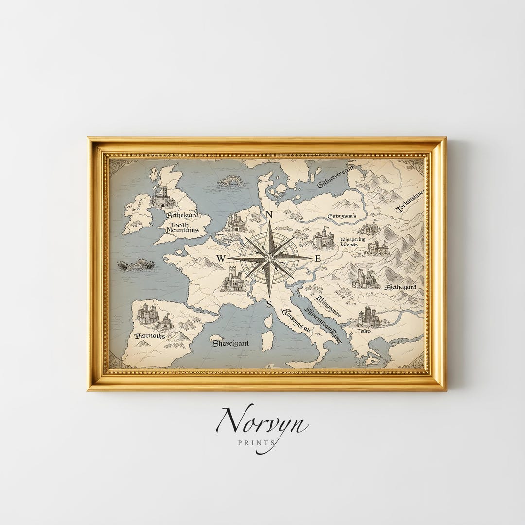 Celestial Moon Phase Map Printable | Circular Fantasy World Illustration, Lunar Cycle Wall Art ...