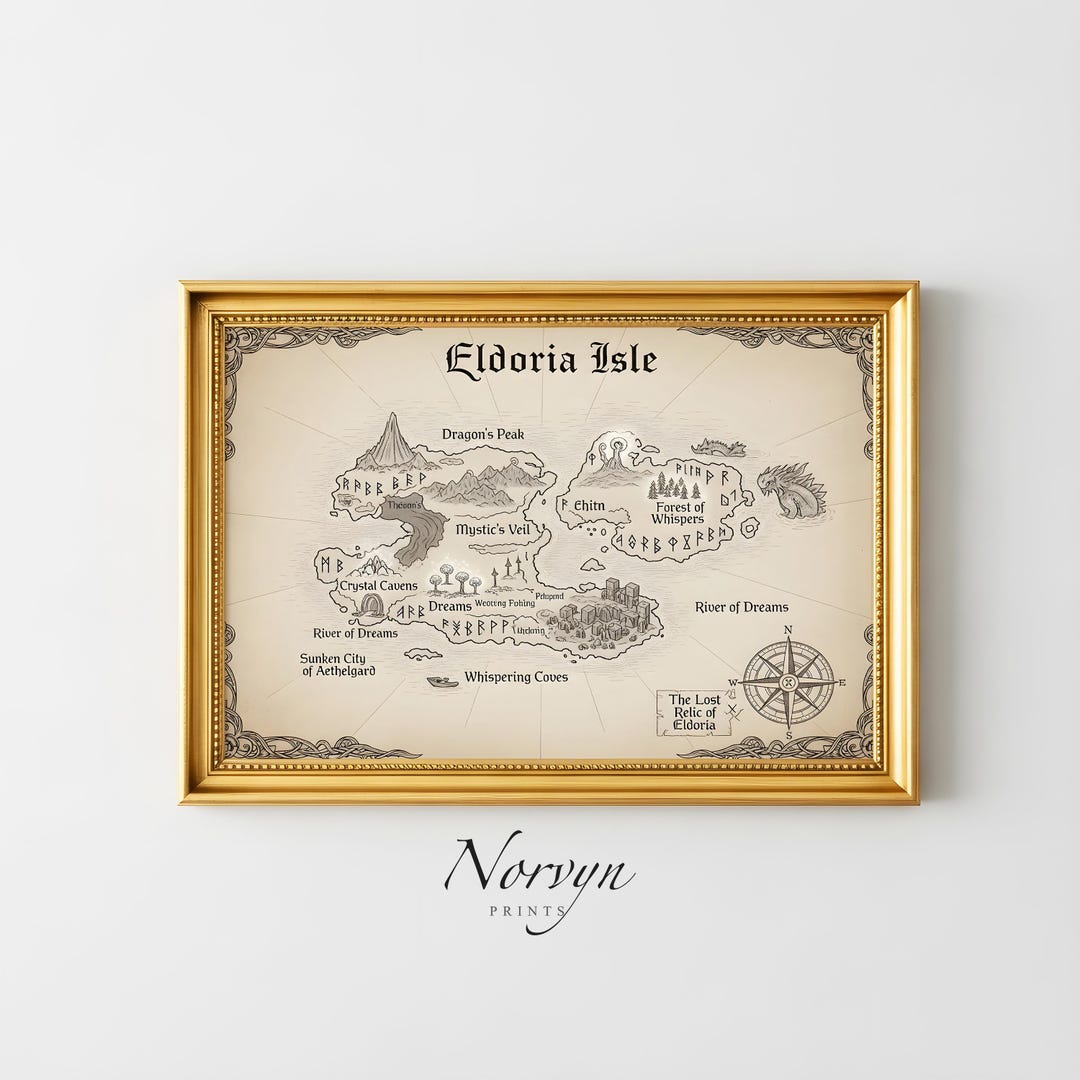 Fantasy Island Map Printable | Eldoria Isle Map Art, Dnd World Map, RPG ...