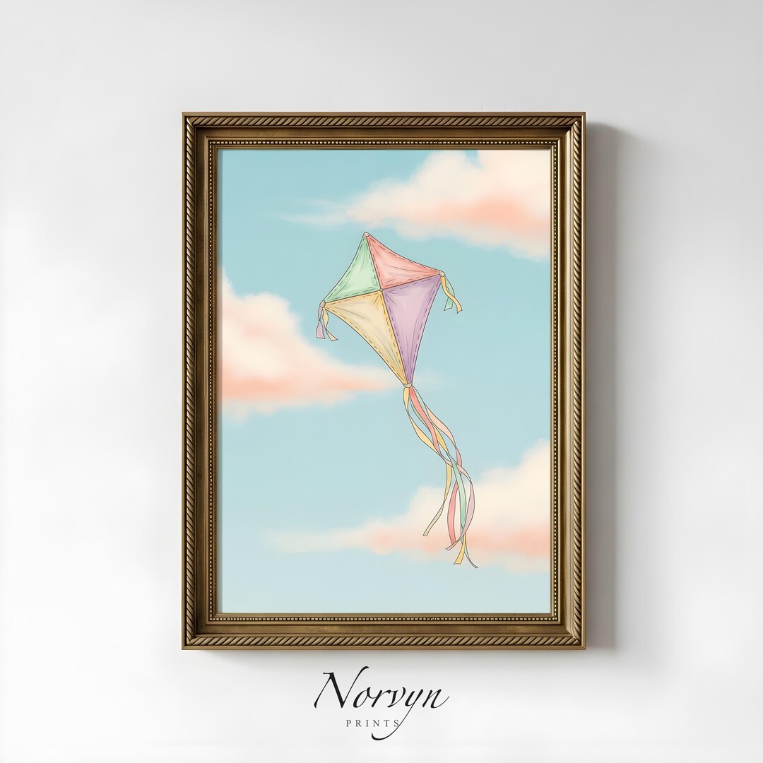 Pastel Kite Nursery Art Print: Soft Sky Minimal Kids Wall Decor ...