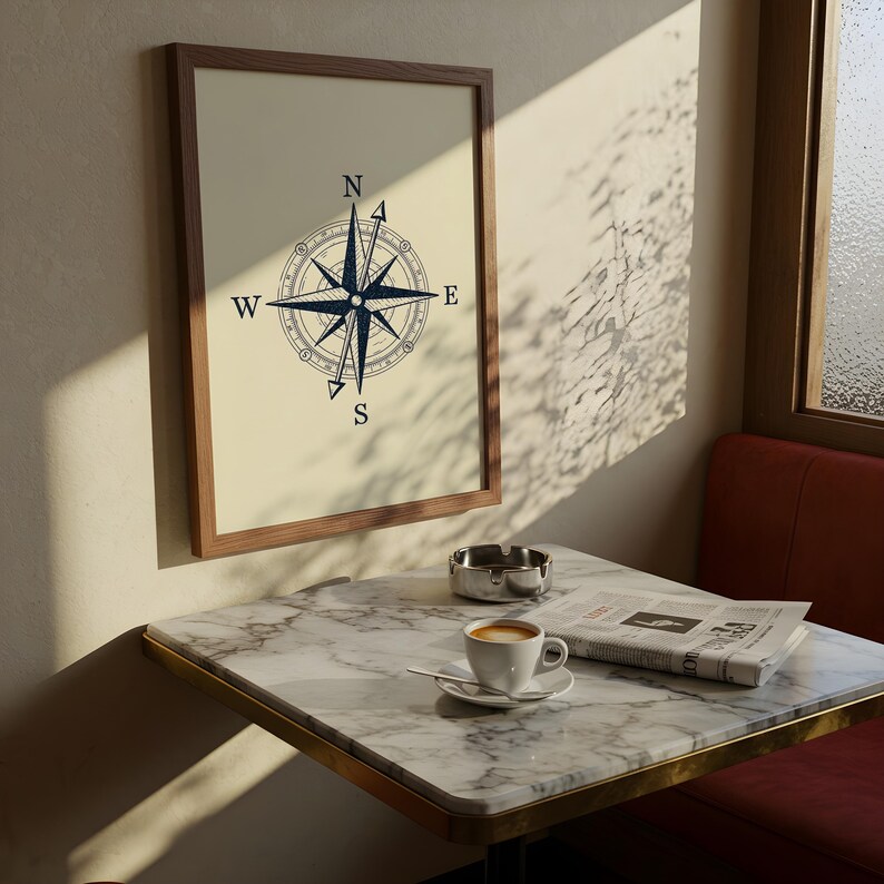 Vintage Compass Rose Line Art – Nautical Navigation Wall Art - Etsy