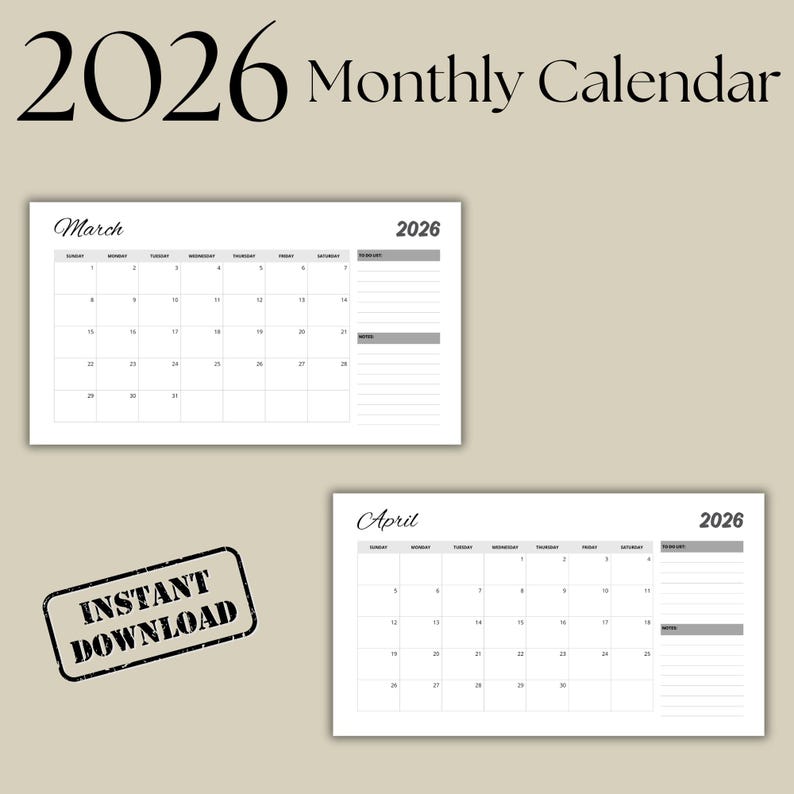 Editable 2026 Calendar Template, Monthly Calendar With to Do List and ...