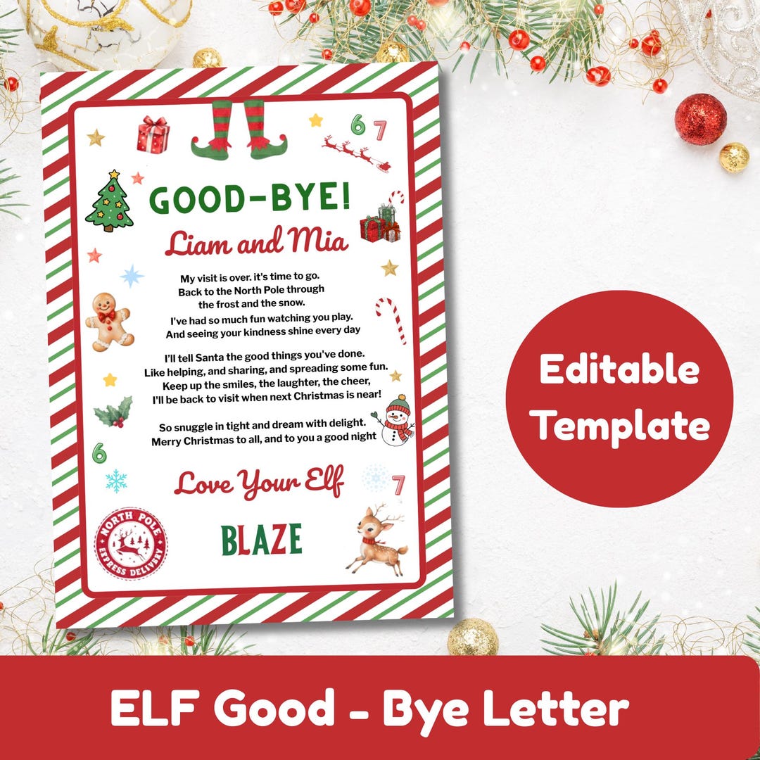 Editable Elf Good-bye Letter, Christmas Elf Farewell Note, Departure ...