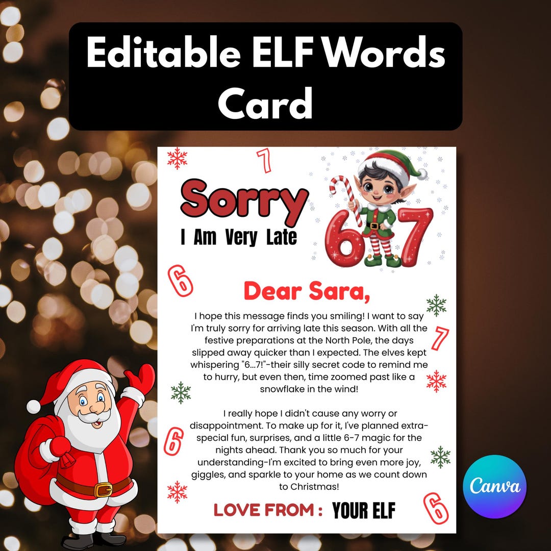 Elf Late Arrival Letter | 6–7 Elf Note | Printable Sorry I’m Late Elf ...