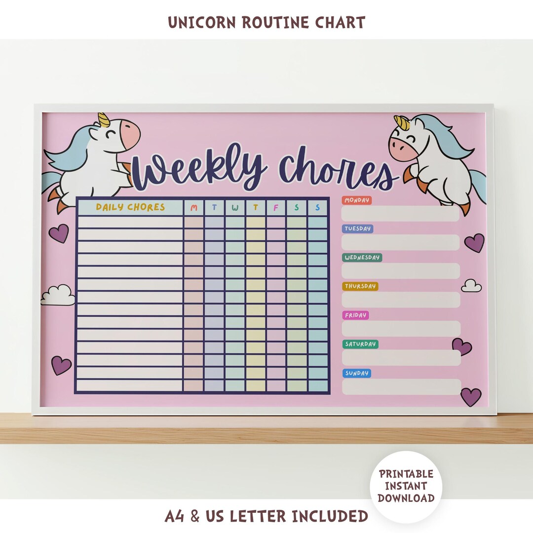 Unicorn Chore Chart for Kids Printable Reward & Responsibility Chart ...