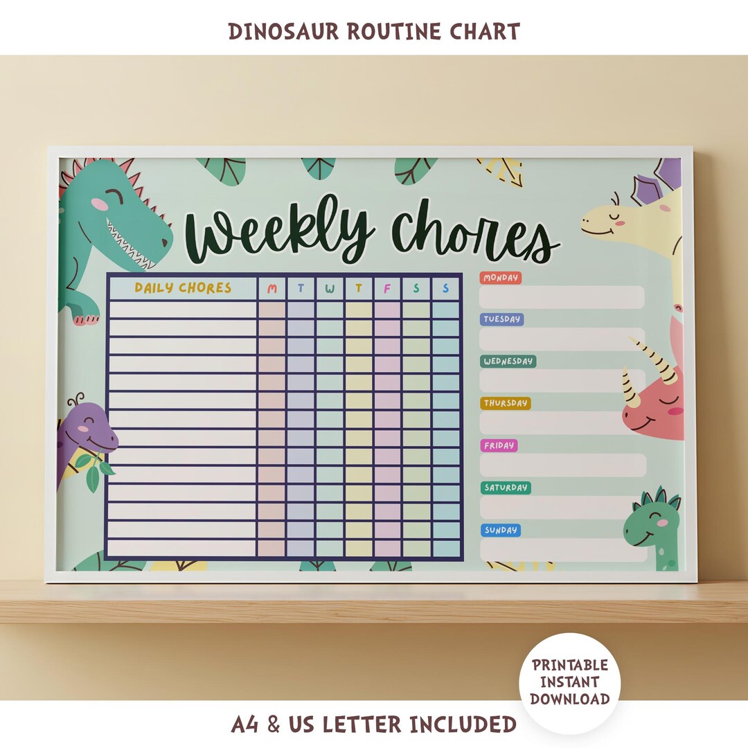 Routine Chart for Kids | Weekly Dinosaur Chore | Printable - Etsy