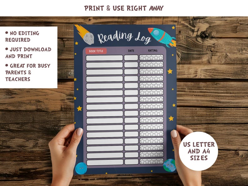 Space Reading Log for Kids School KS1 KS2 Book Tracker Printable - Etsy
