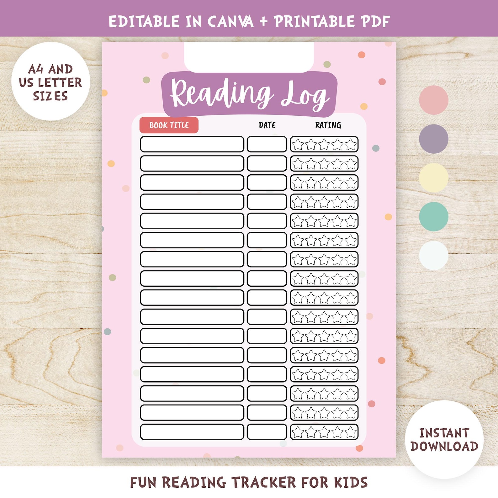 Kids Reading Log for School Printable Book Tracker PDF Canva - Etsy