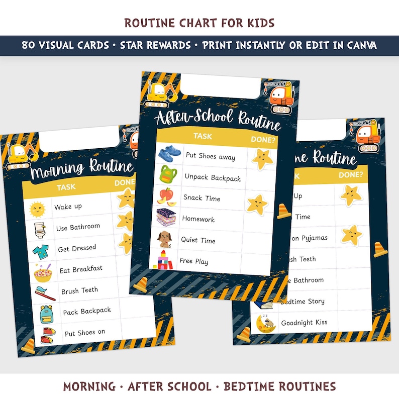 Construction Routine Chart for Kids Printable Visual Schedule Canva ...