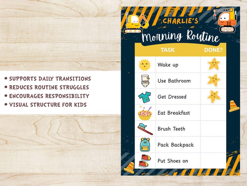 Construction Routine Chart for Kids Printable Visual Schedule Canva ...
