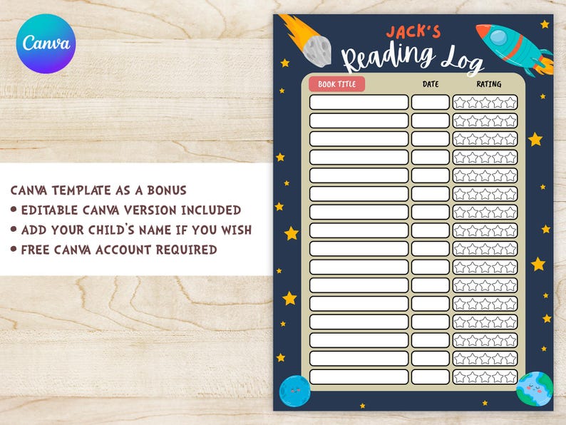 Space Reading Log for Kids School KS1 KS2 Book Tracker Printable - Etsy
