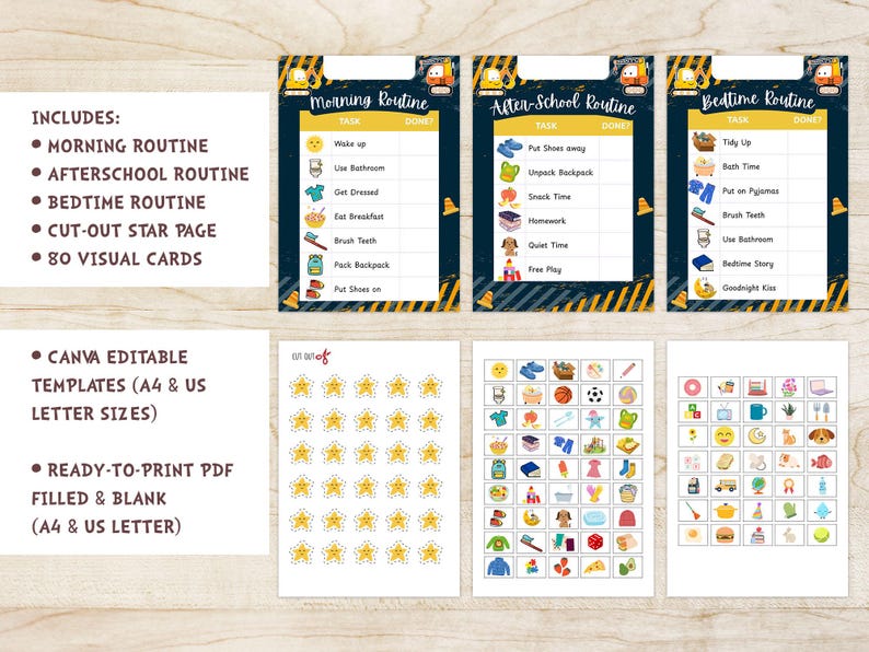 Construction Routine Chart for Kids Printable Visual Schedule Canva ...
