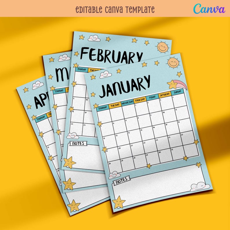 Editable Monthly Calendar 2026 | Canva Calendar Template A4 - Etsy Canada